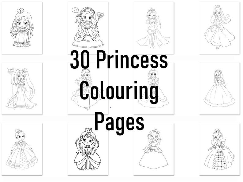 30 Princess Colouring Pages~ Printable~ Pdf/ Png Format~ DIGITAL FILE ...