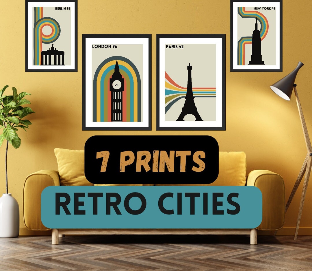 7 Retro Cities Digital Download Prints, Wall Art, Retro Posters, Print ...