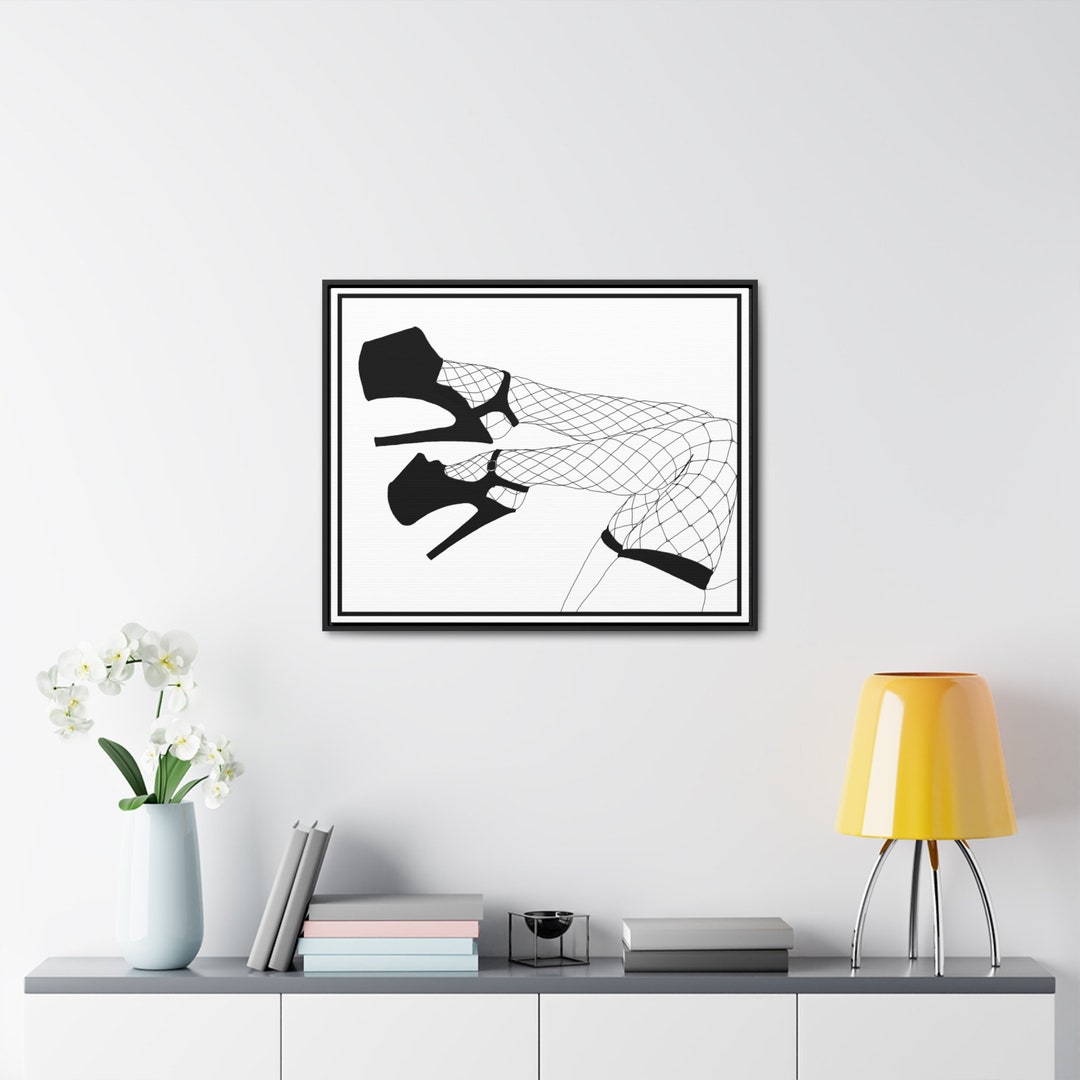 Sexy Fishnet Canvas Line Art, Woman Reading Book Sign, Minimal Artwork ...