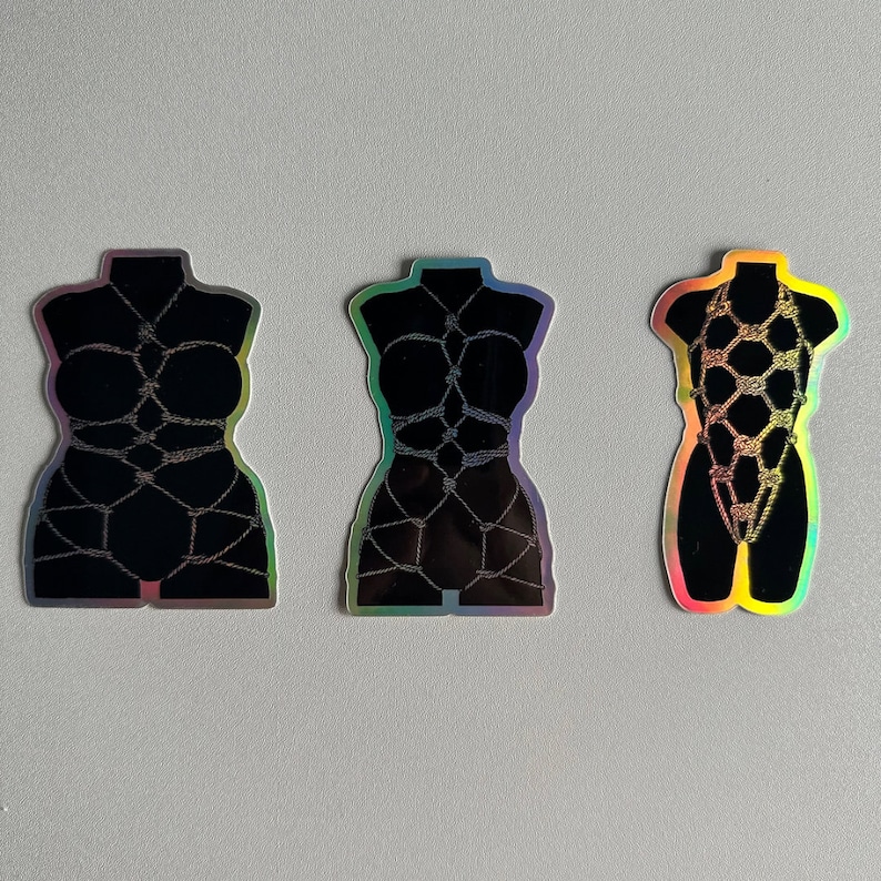 Holographic Shibari Torso Sticker 3-pack - Unique Bondage Art, Erotic ...
