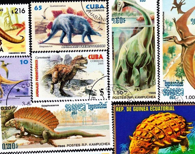 18 DINOSAURS & PREHISTORIC ANIMALS Vintage Used Postage Stamps ...