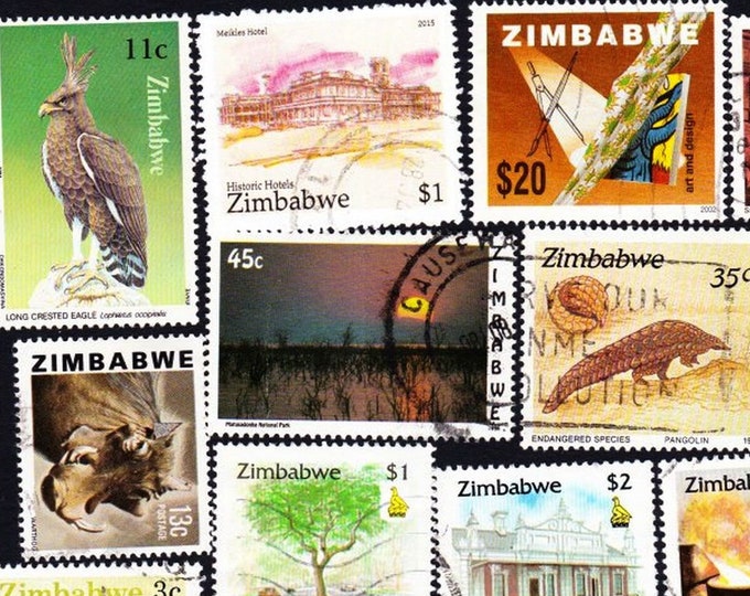 20 ZIMBABWE AFRICA Vintage Used Postage Stamps Collector Set Stamp Art ...