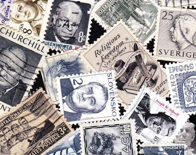 50 GRAY & BLACK Shades Vintage Cancelled World Postage Stamps for ...