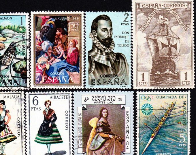 20 SPAIN ESPANA History Scenes Vintage Used Postage Stamps Collector ...