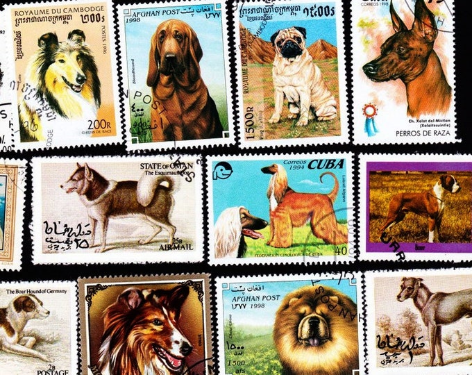 22 LARGE DOGS Vintage Cancelled World Postage Stamps Collector Set ...