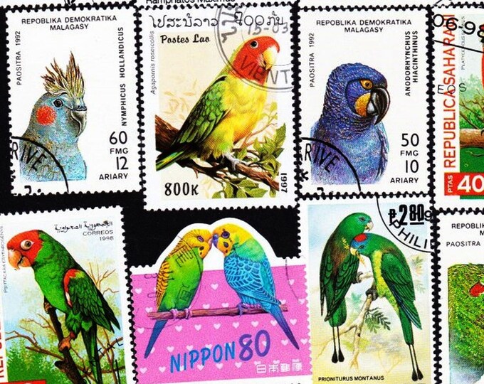 15 PARROTS PARAKEETS COCKATOO Macaw Toucan Vintage World Used Postage ...