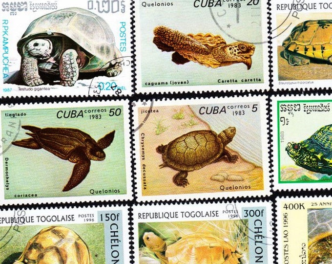 15 TURTLES TORTOISES SEA Turtles World Used Postage Stamps Collector ...