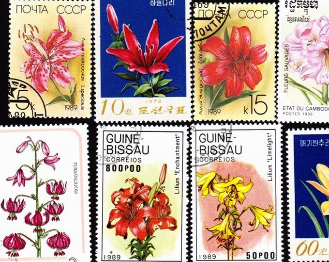 15 LILIES Vintage World Cancelled Postage Stamps Collector Set, Crafts ...