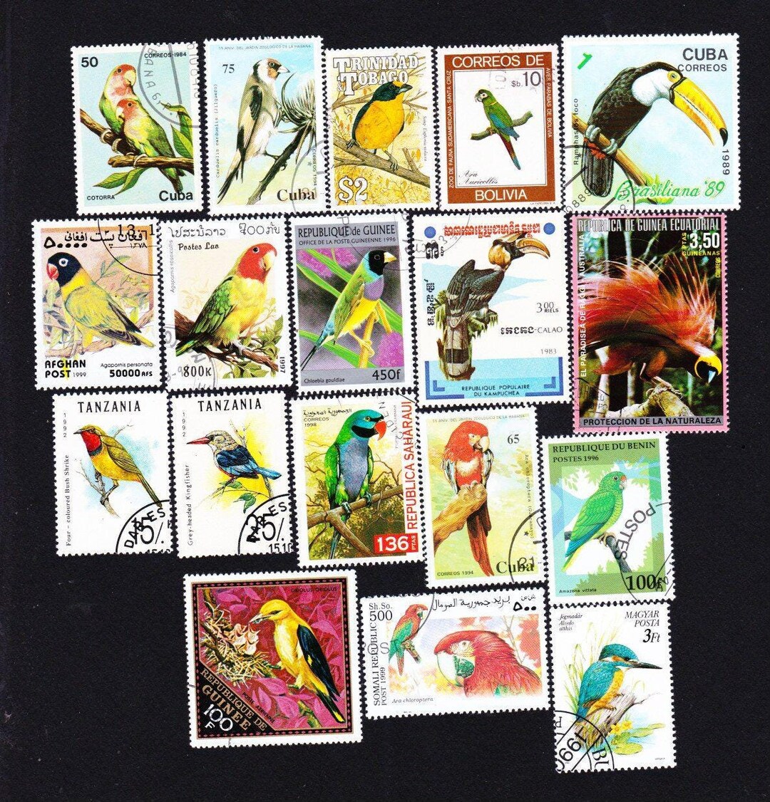 18 TROPICAL BIRDS and Parrots Vintage Used Cancelled World Postage ...