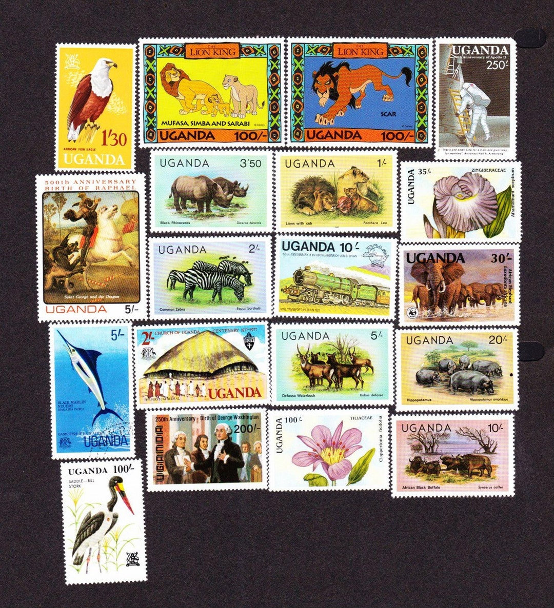 19 MINT UGANDA AFRICA Vintage Postage Stamps Collector Set Stamp Art ...
