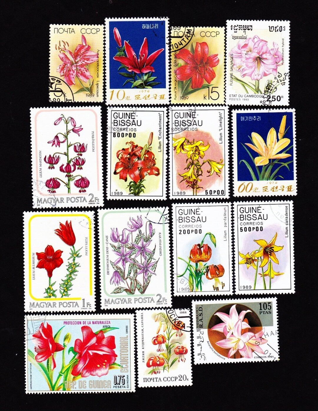 15 LILIES Vintage World Cancelled Postage Stamps Collector Set, Crafts ...