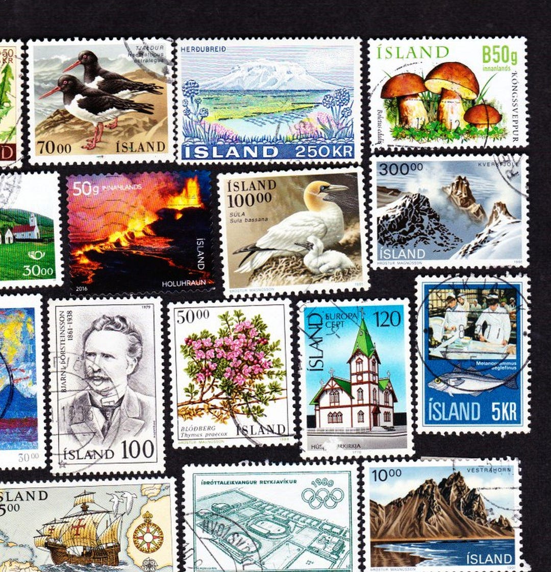 20 ICELAND Vintage Used Postage Stamps Collector Set Stamp Art Crafts ...