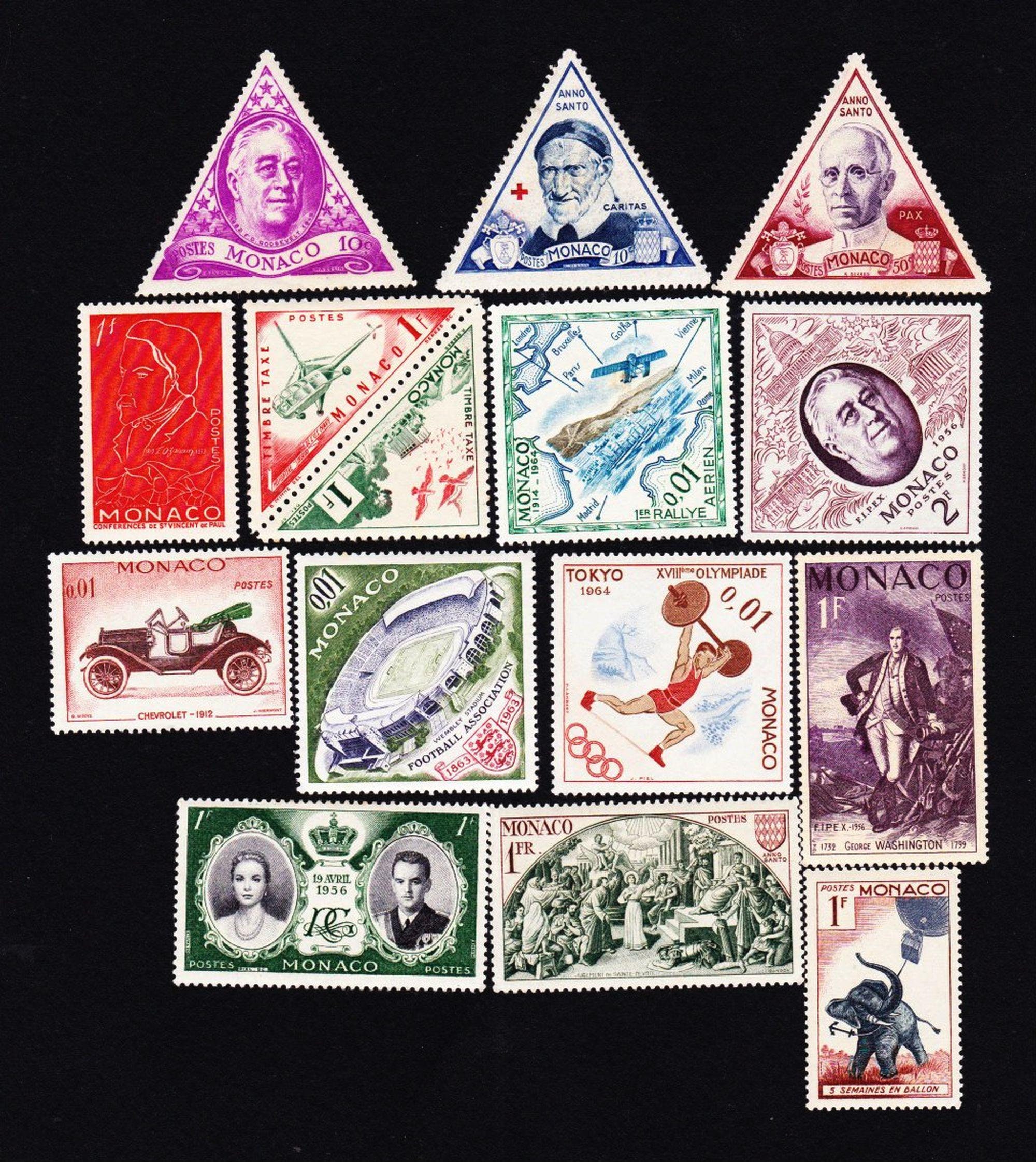 15 MINT MONACO Vintage Postage Stamps Collector Set Crafts Travel ...