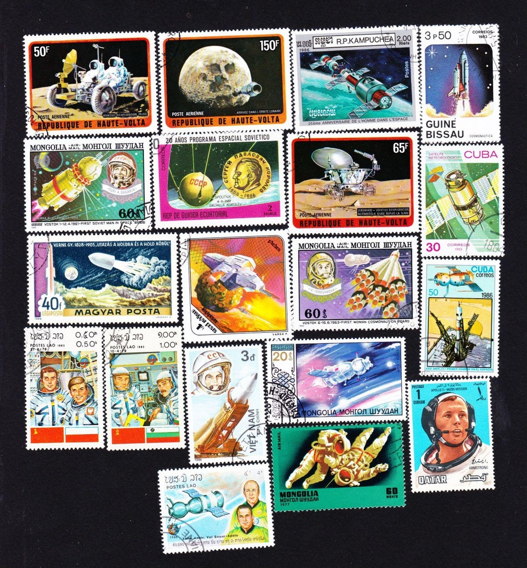 19 ASTRONAUTS ROCKETS SPACE Vintage Used World Postage Stamps Collector ...