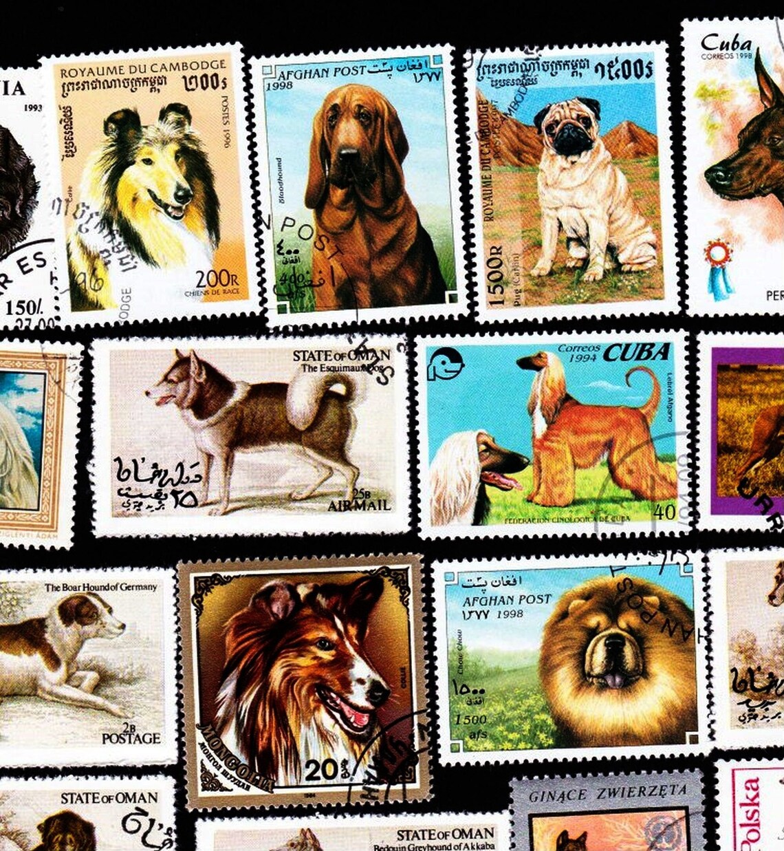 22 LARGE DOGS Vintage Cancelled World Postage Stamps Collector Set ...