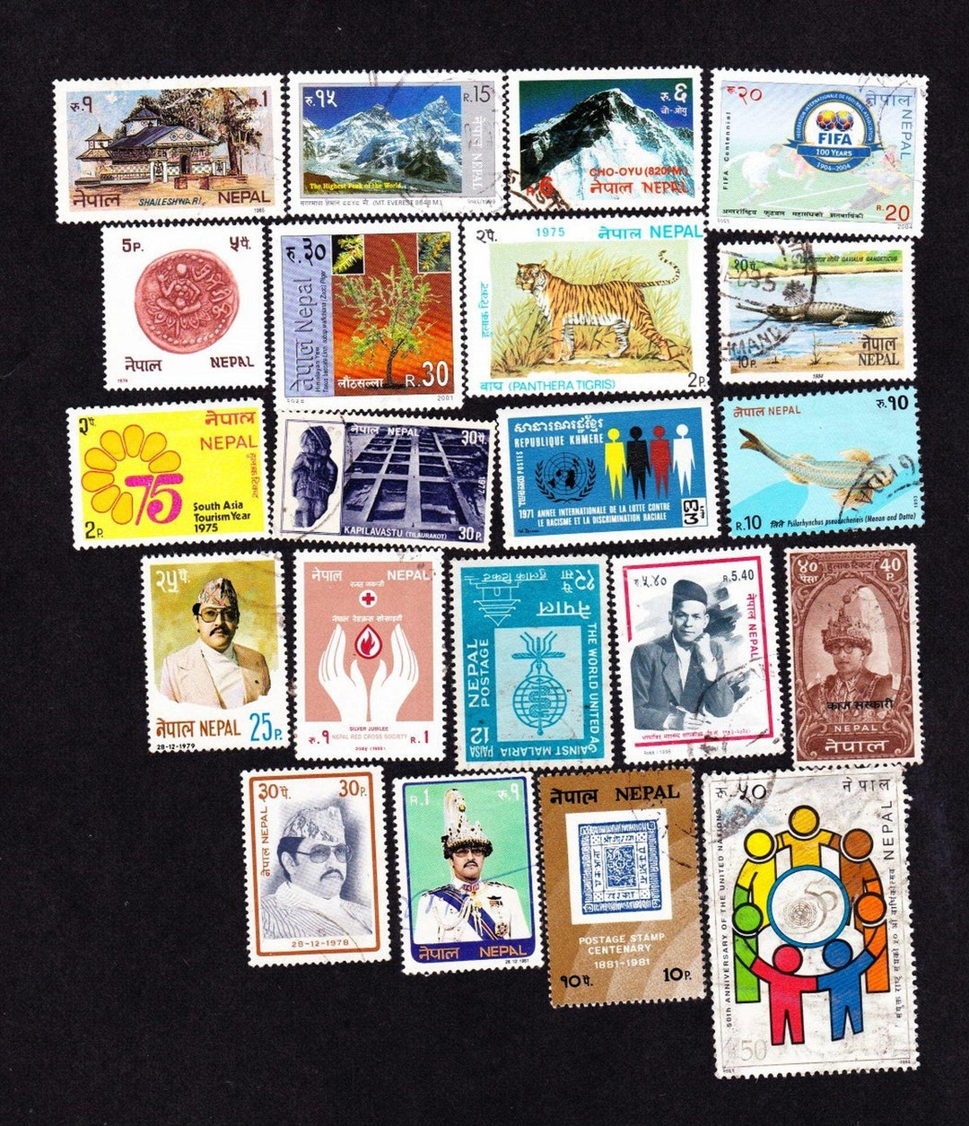 21 NEPAL HIMALAYAS Vintage Used Postage Stamps Collector Set Stamp Art ...