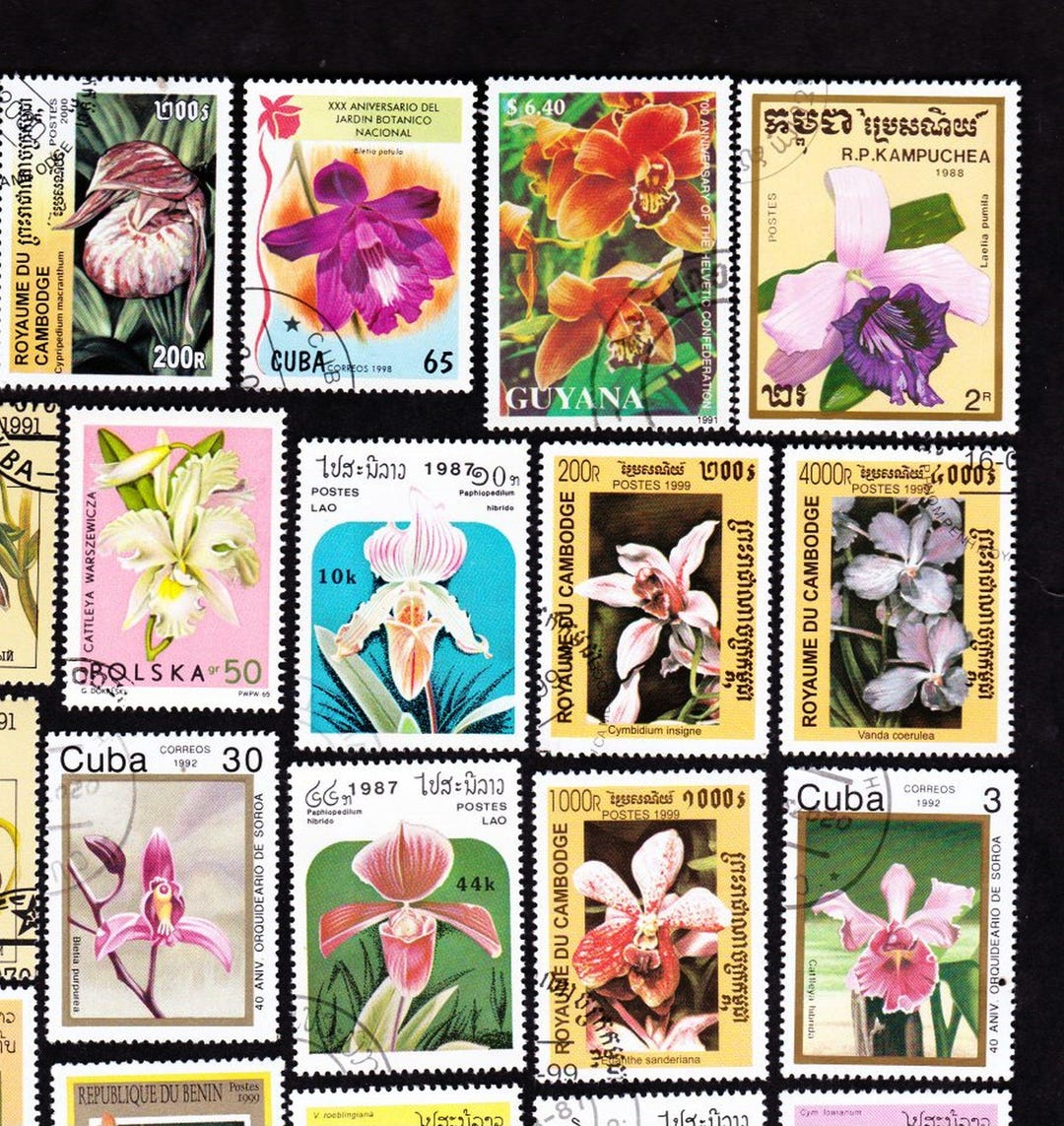 20 WORLD ORCHIDS Vintage Used Postage Stamps Collector Set and Stamp ...