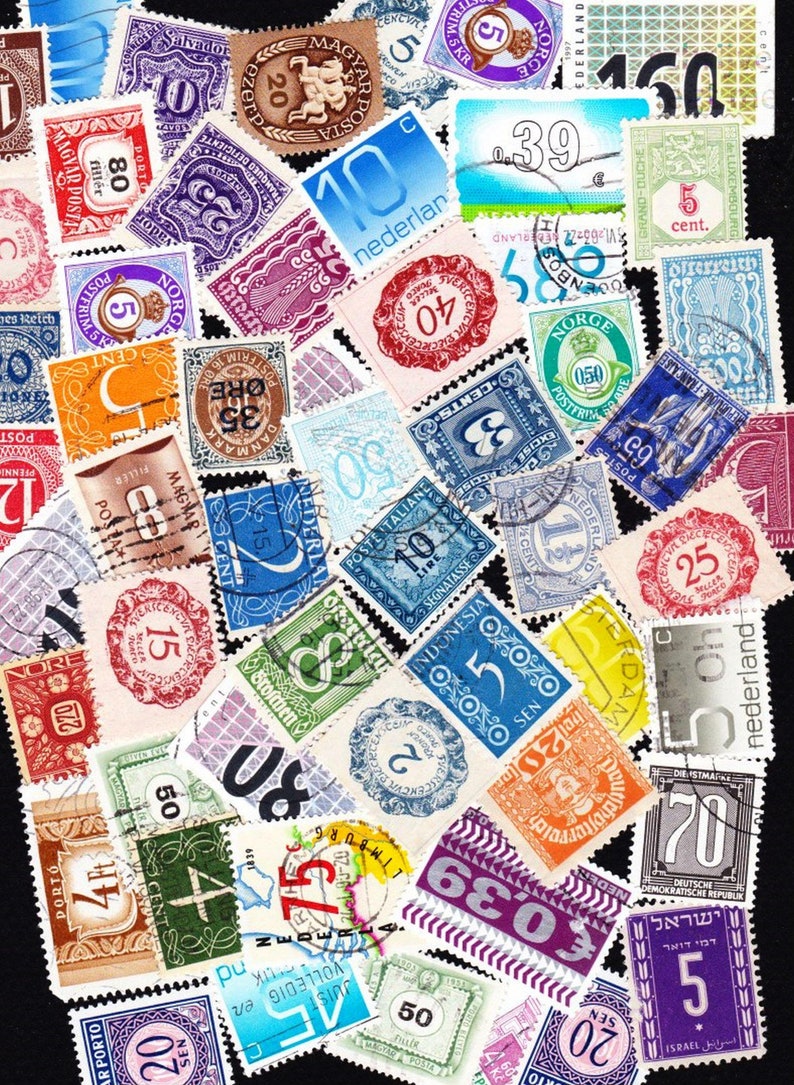 50 WORLD NUMBERS Stamps Vintage Postage Collector Set and Collage Art ...