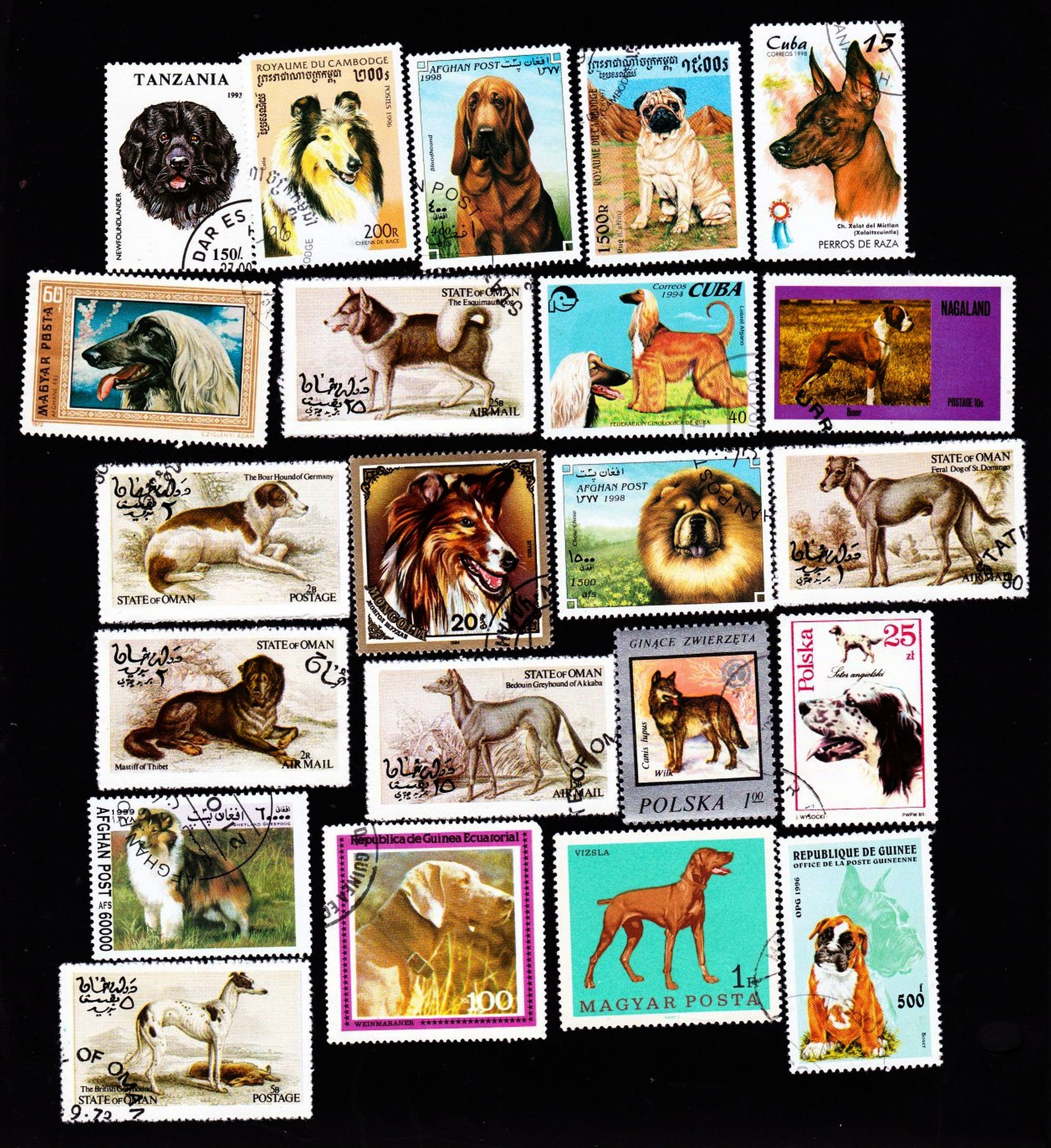 22 LARGE DOGS Vintage Cancelled World Postage Stamps Collector Set ...
