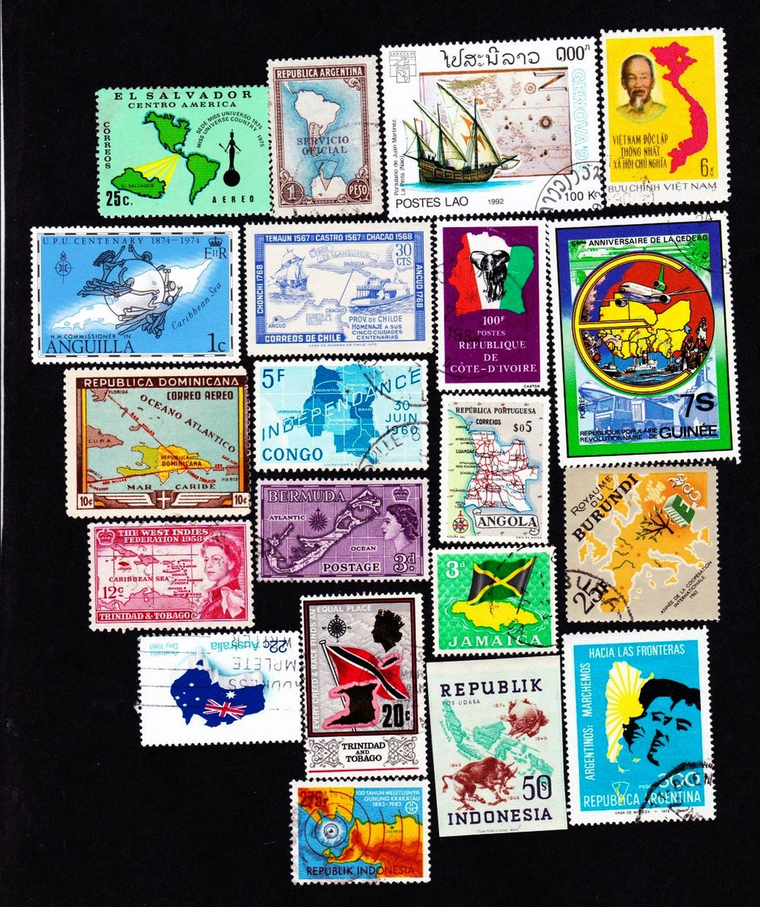 20 MAPS ON STAMPS Vintage Used Postage Stamps Collector Set Stamp Art ...