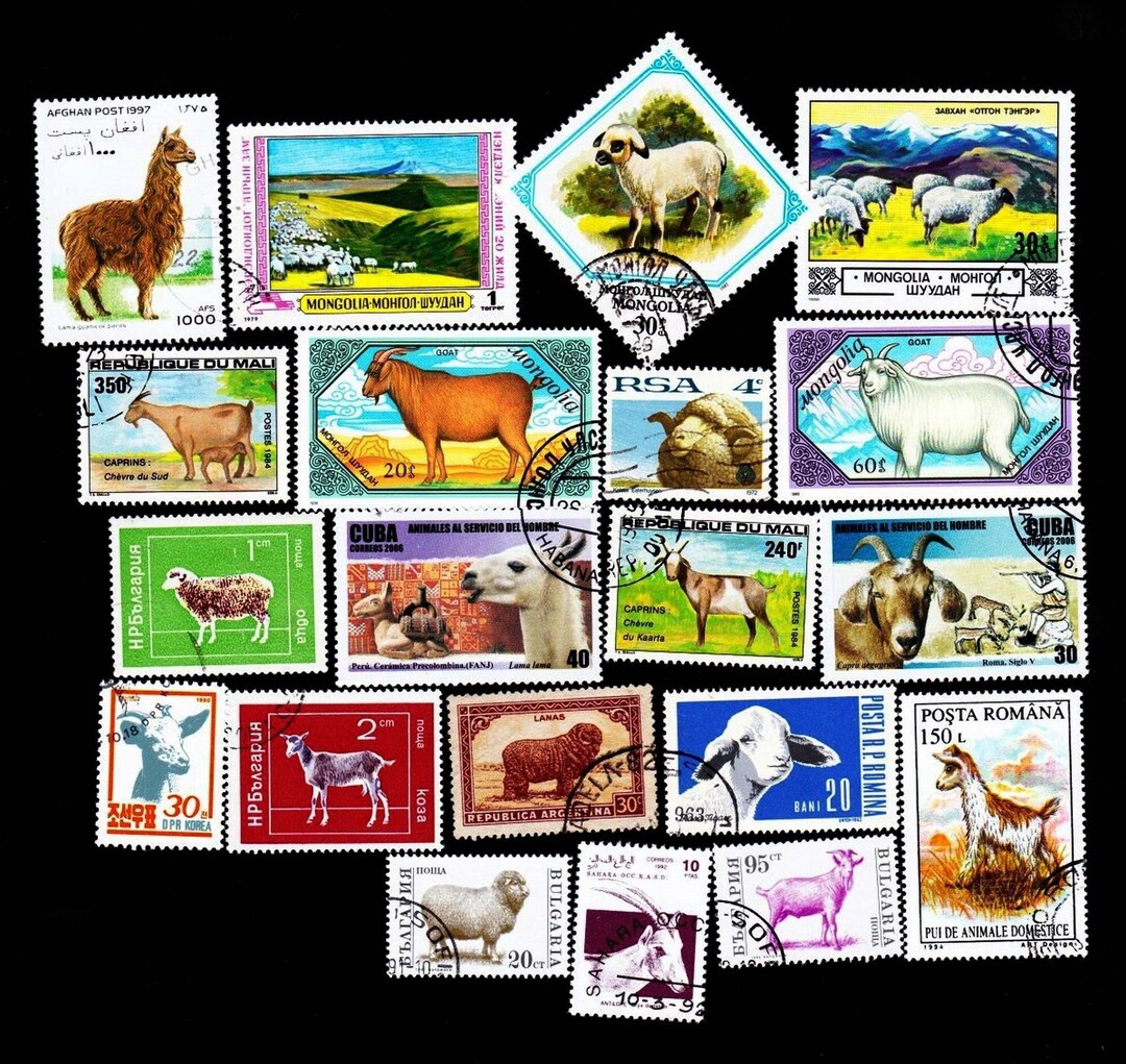 20 SHEEP GOATS LLAMAS Lambs and Kids of the World Vintage Used Postage ...