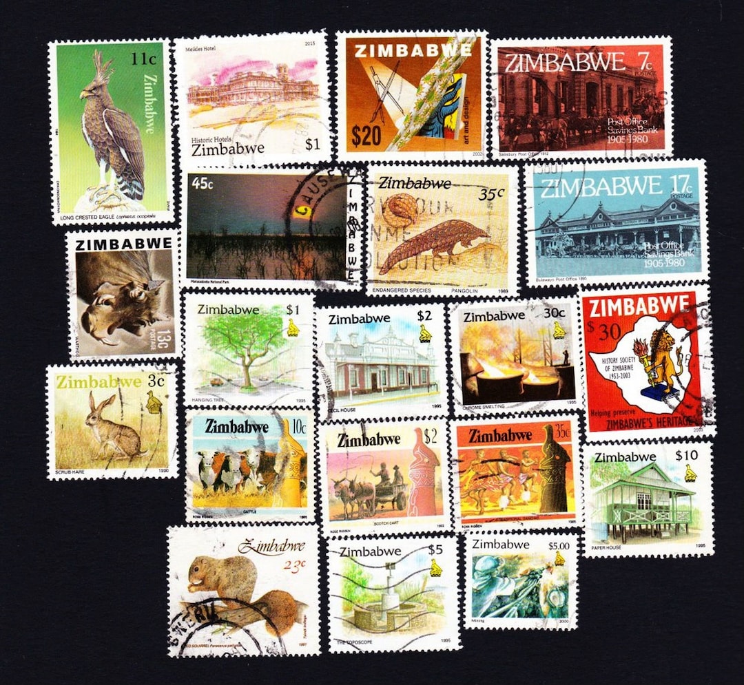 20 ZIMBABWE AFRICA Vintage Used Postage Stamps Collector Set Stamp Art ...
