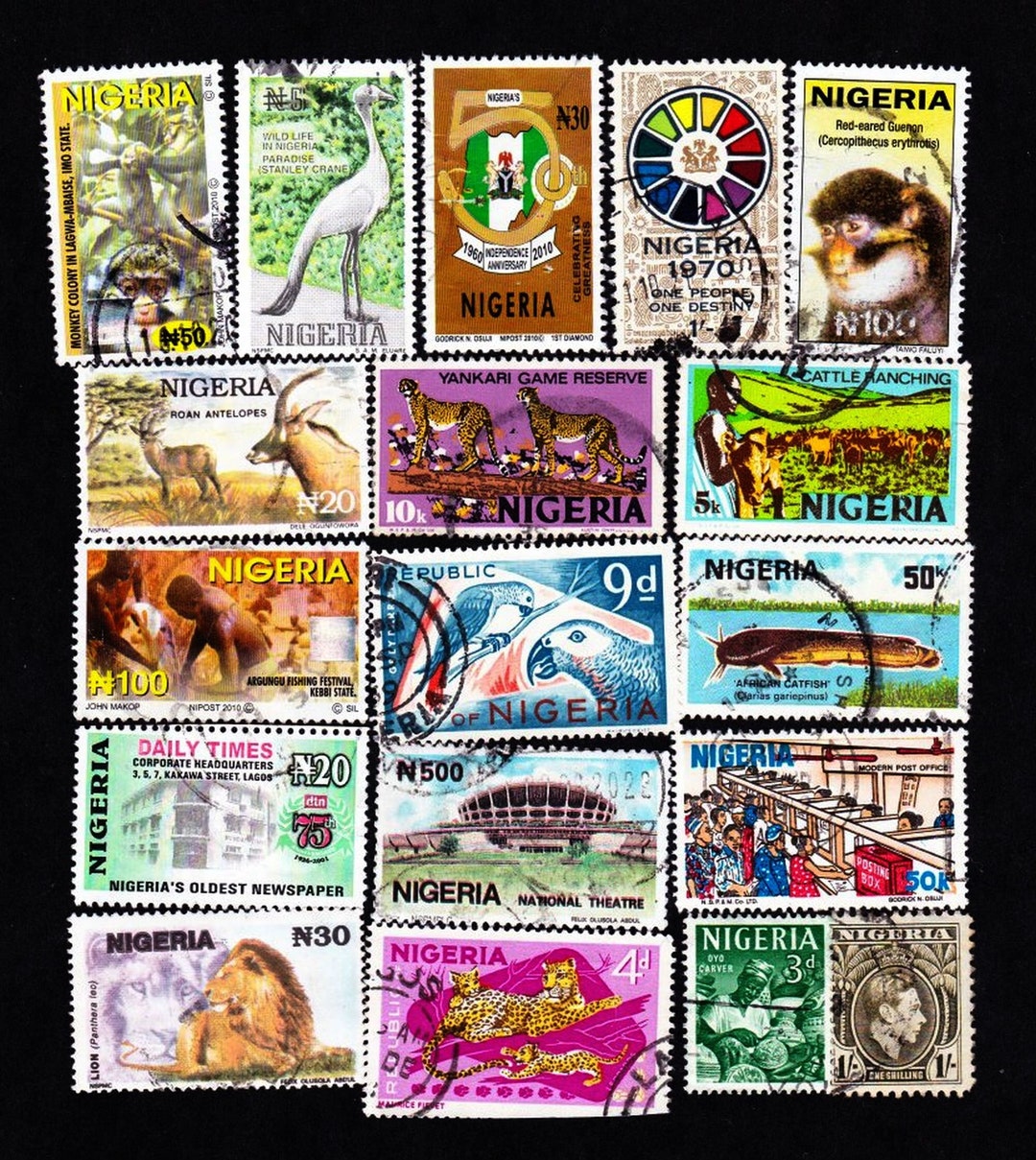18 NIGERIA AFRICA Vintage Used Postage Stamps Collector Set Stamp Art ...