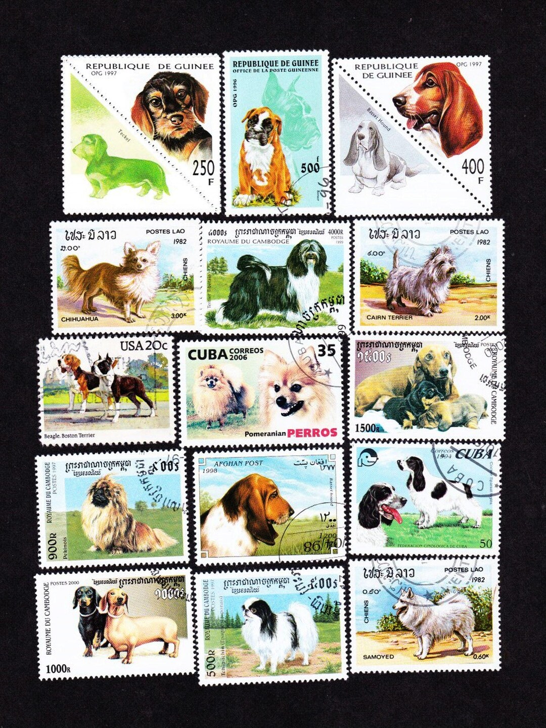 20 LITTLE DOGS Vintage Used World Postage Stamps Collector Set Crafts ...