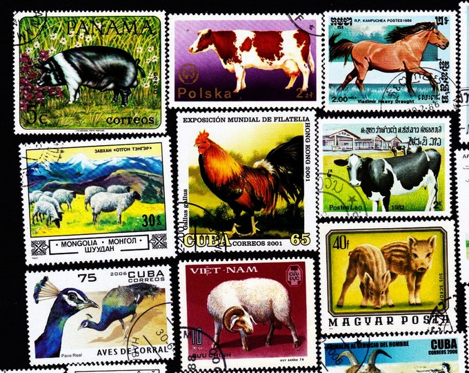 23 FARM ANIMALS Chickens Cows Goats Sheep World Vintage Used Postage ...