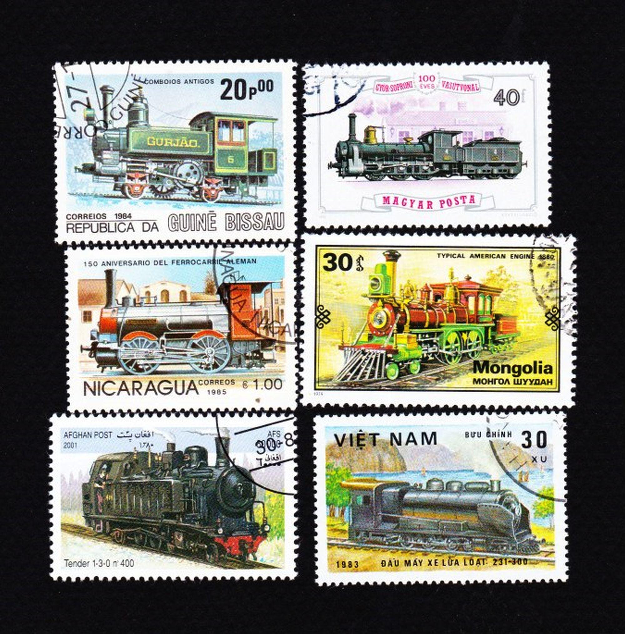 20 STEAM ENGINES and Antique Trains Vintage Used World Postage Stamps ...