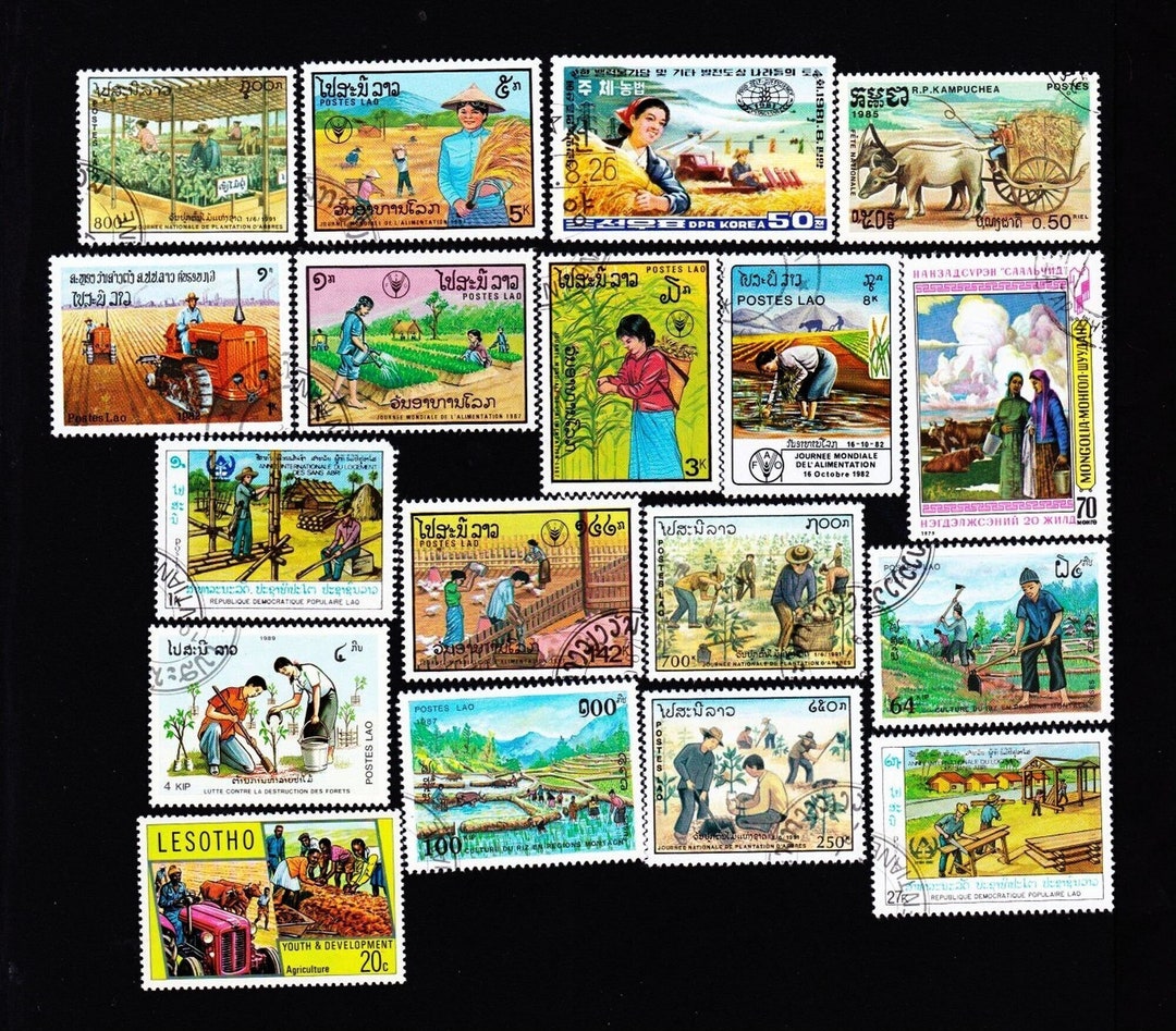 18 World FARMS and FARMERS Vintage Used Cancelled Postage Stamps ...