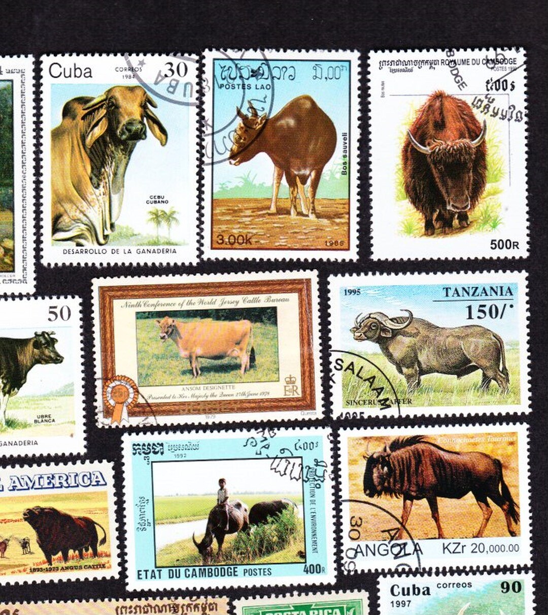 15 COWS BULLS CATTLE Steers Oxen of the World Vintage Used Postage ...