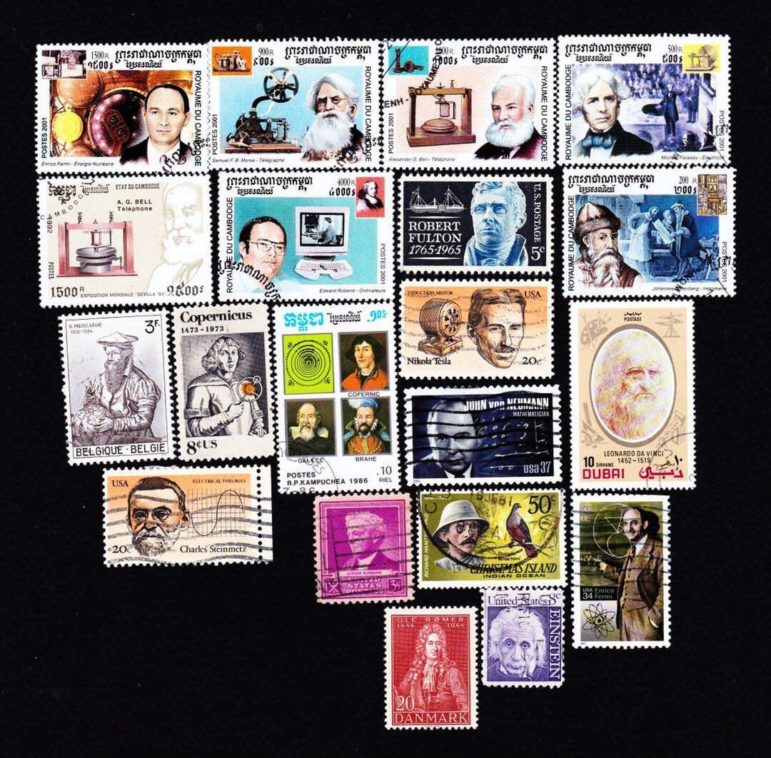 20 Famous SCIENTISTS INVENTORS and ASTRONOMERS Vintage Cancelled Used ...