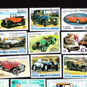 20 CLASSIC and ANTIQUE CARS Vintage Used World Postage Stamps Collector ...