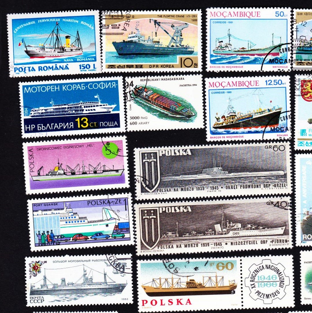 22 World SHIPS FREIGHT and CARGO Vintage Used Postage Stamps Collector ...