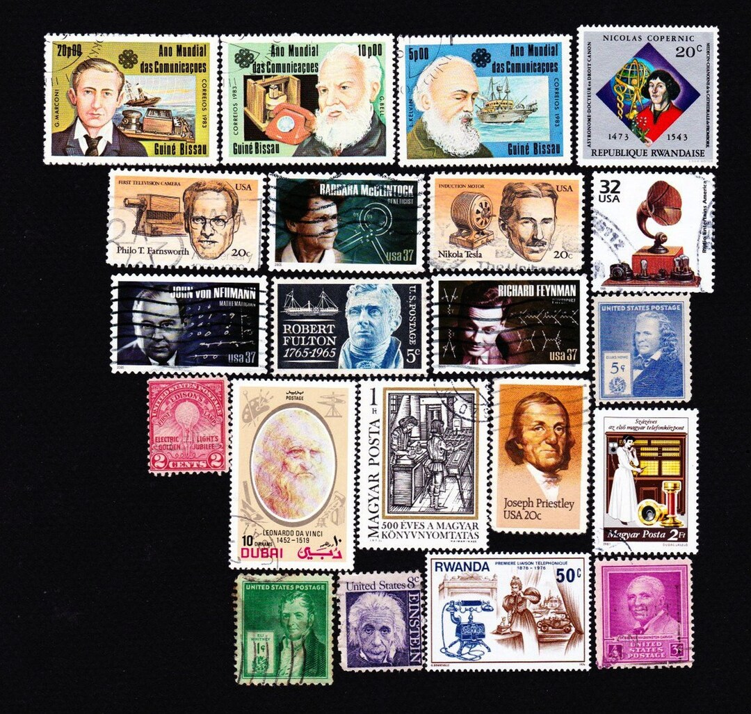 21 SCIENTISTS INVENTORS and INVENTIONS Vintage Cancelled Used World ...