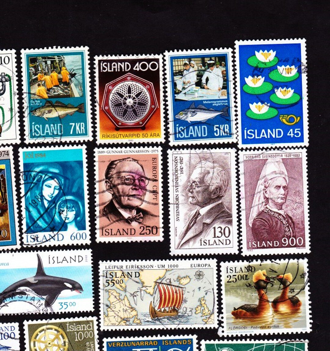 20 ICELAND Vintage Used Postage Stamps Collector Set Stamp Art Crafts ...