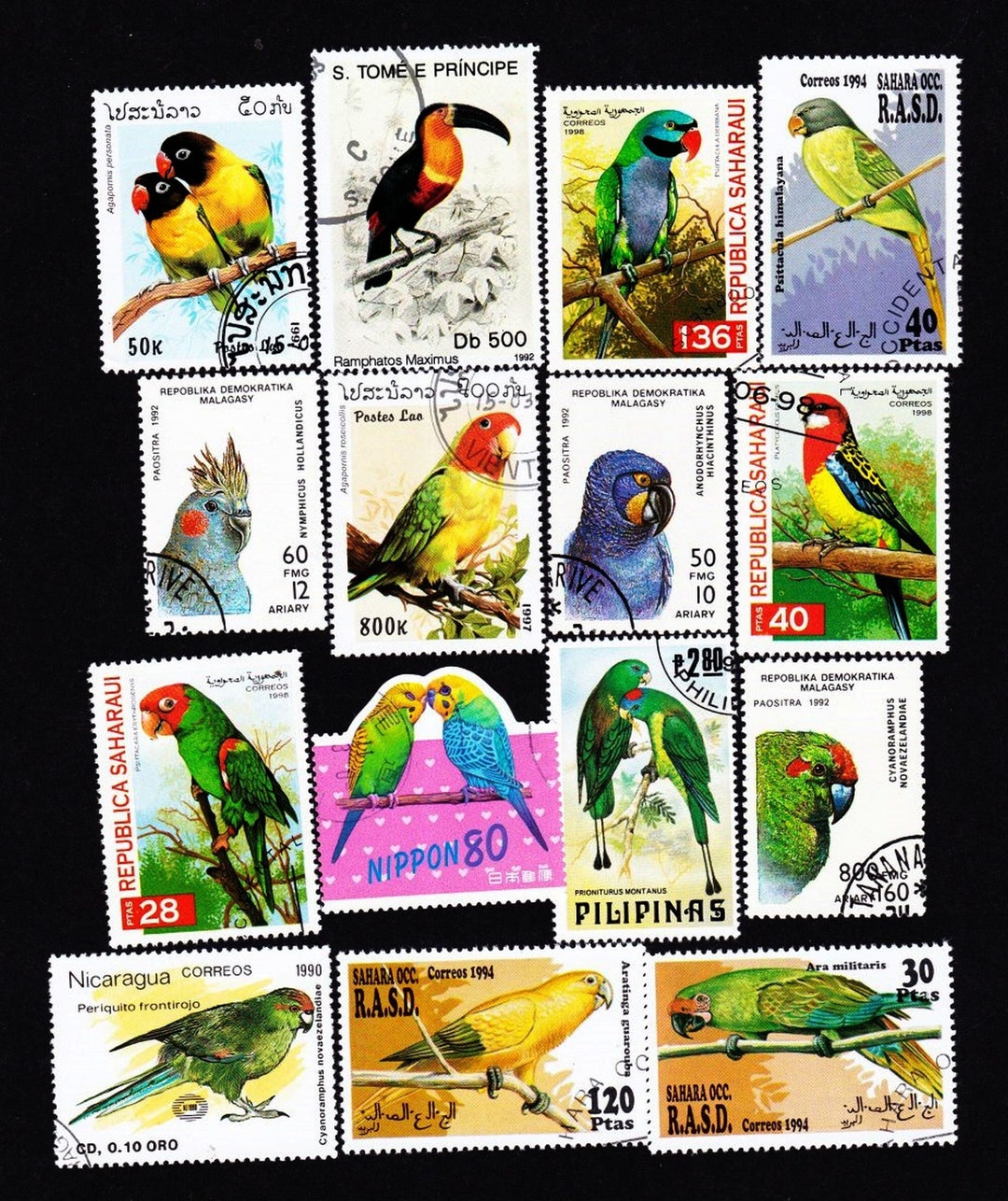 15 PARROTS PARAKEETS COCKATOO Macaw Toucan Vintage World Used Postage ...