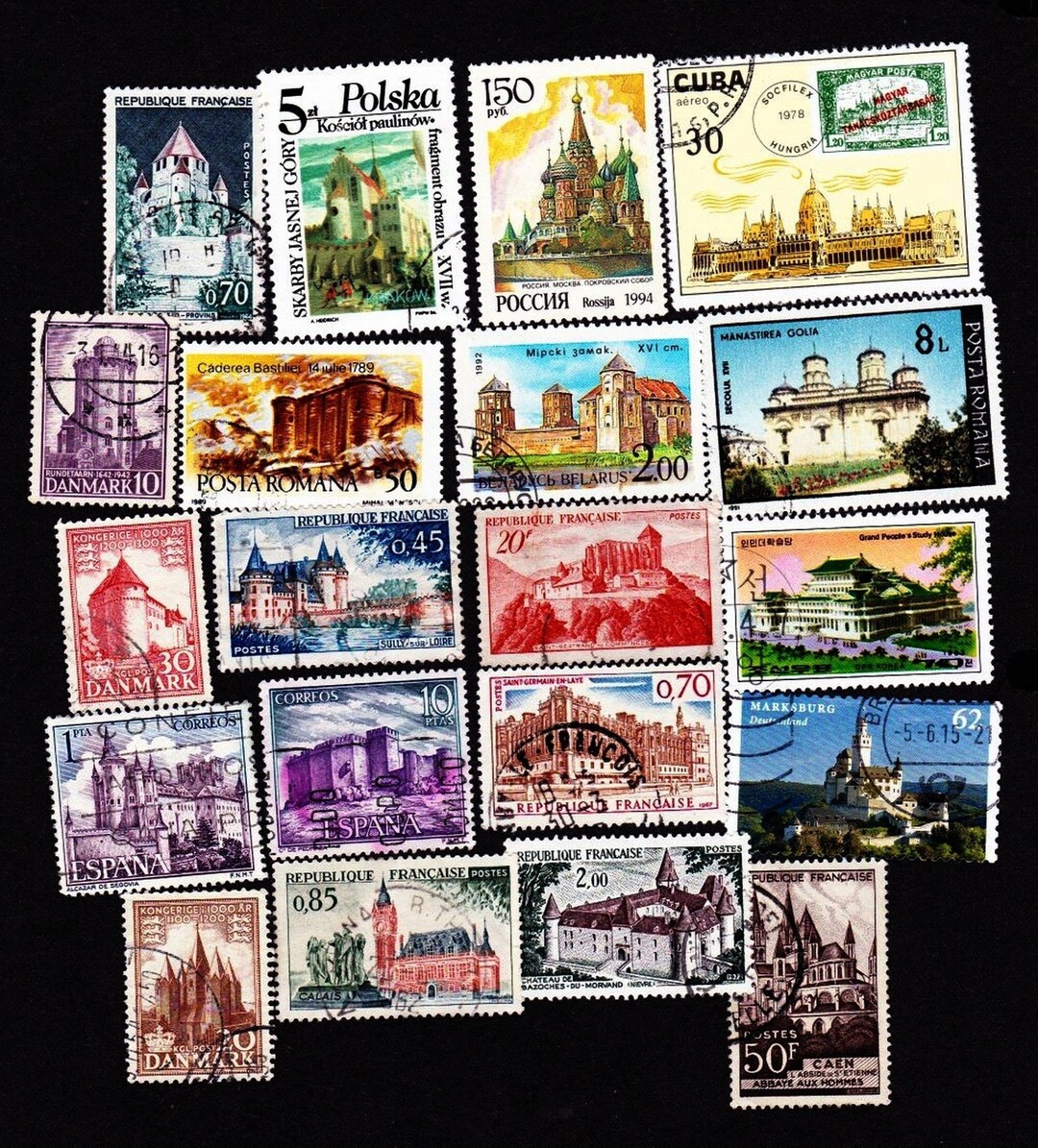 20 WORLD CASTLES Vintage Used World Postage Stamps Collector Set Stamp ...