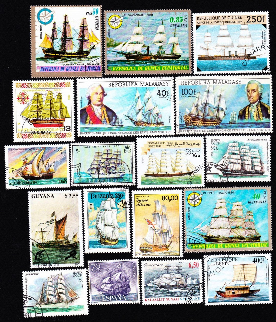 18 Historic SAILING & CLIPPER SHIPS and Explorers Vintage Used Postage ...