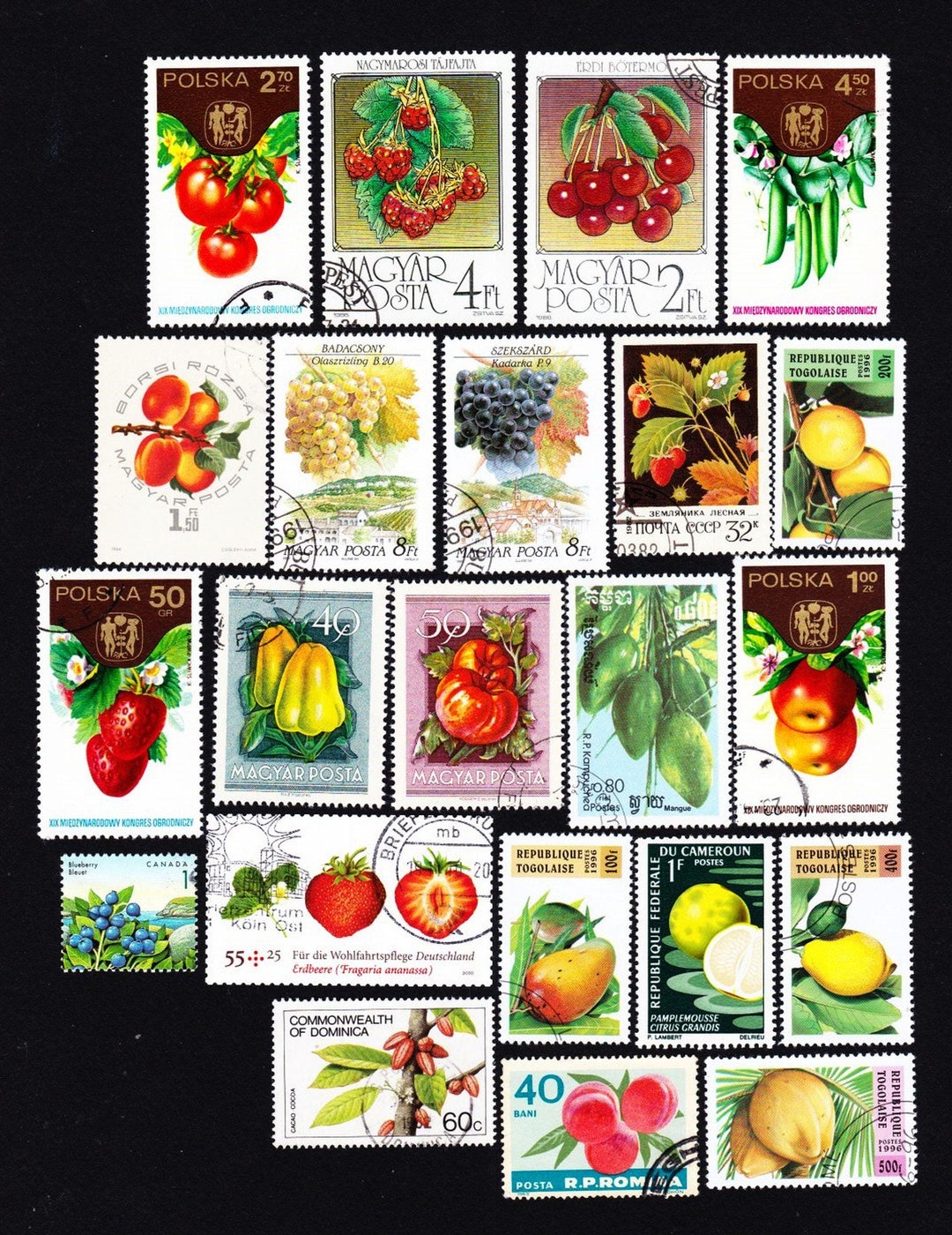 22 FRUITS & VEGETABLES and NUTS World Vintage Cancelled Postage Stamps ...