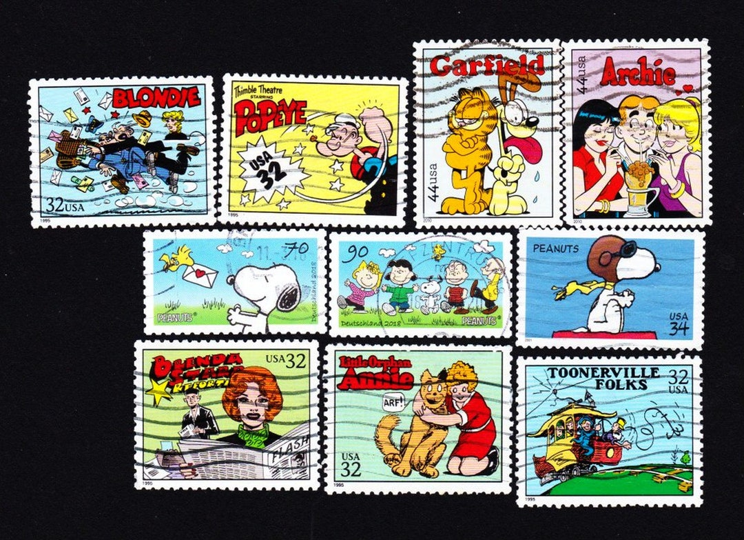 10 COMIC BOOK CHARACTERS Used Stamps Vintage Postage Collector Set ...
