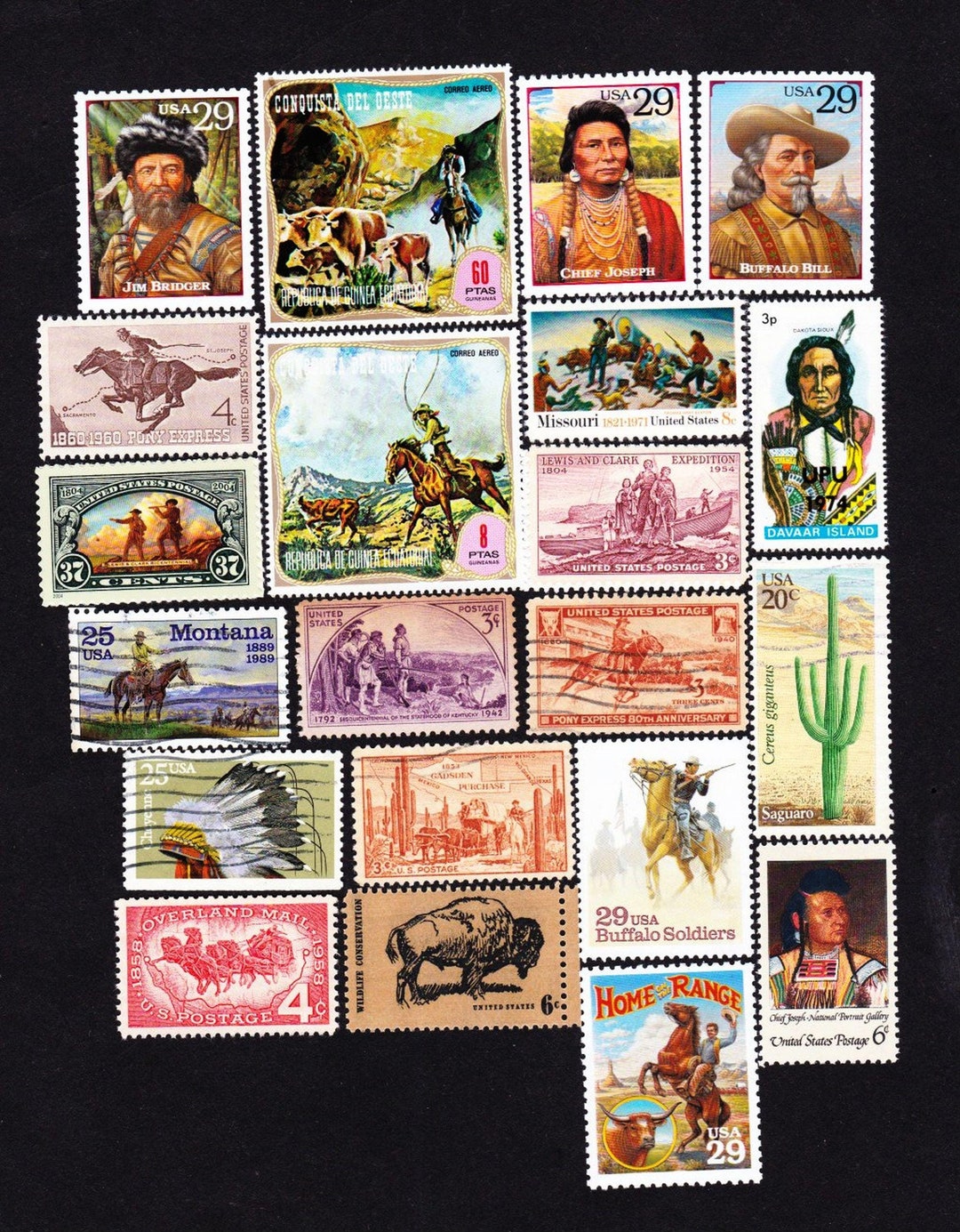 21 COWBOYS INDIANS Wild WEST Buffalo Pony Express Vintage Mint and Used ...