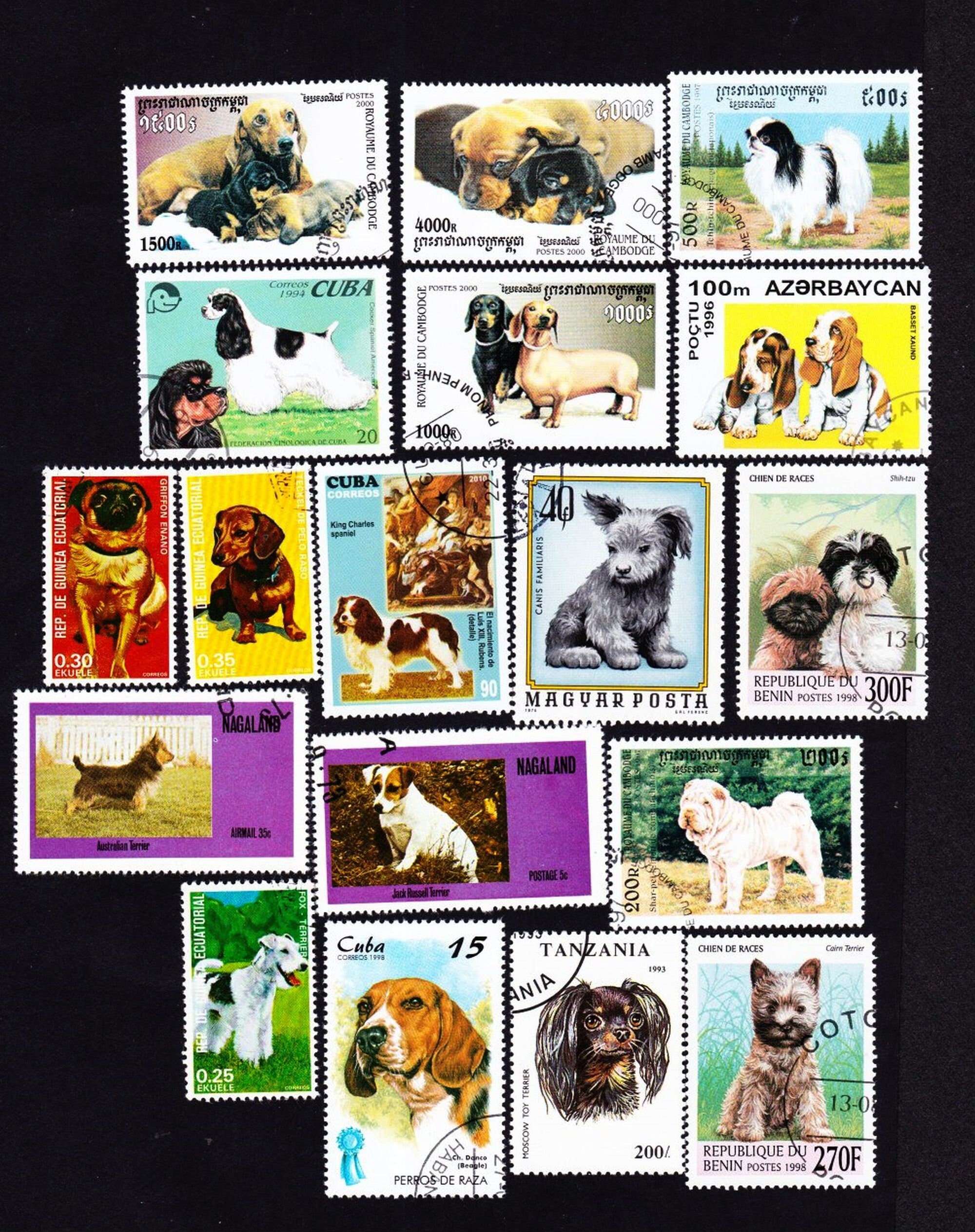 18 SMALL DOGS Vintage Used World Postage Stamps Collector Set Crafts ...