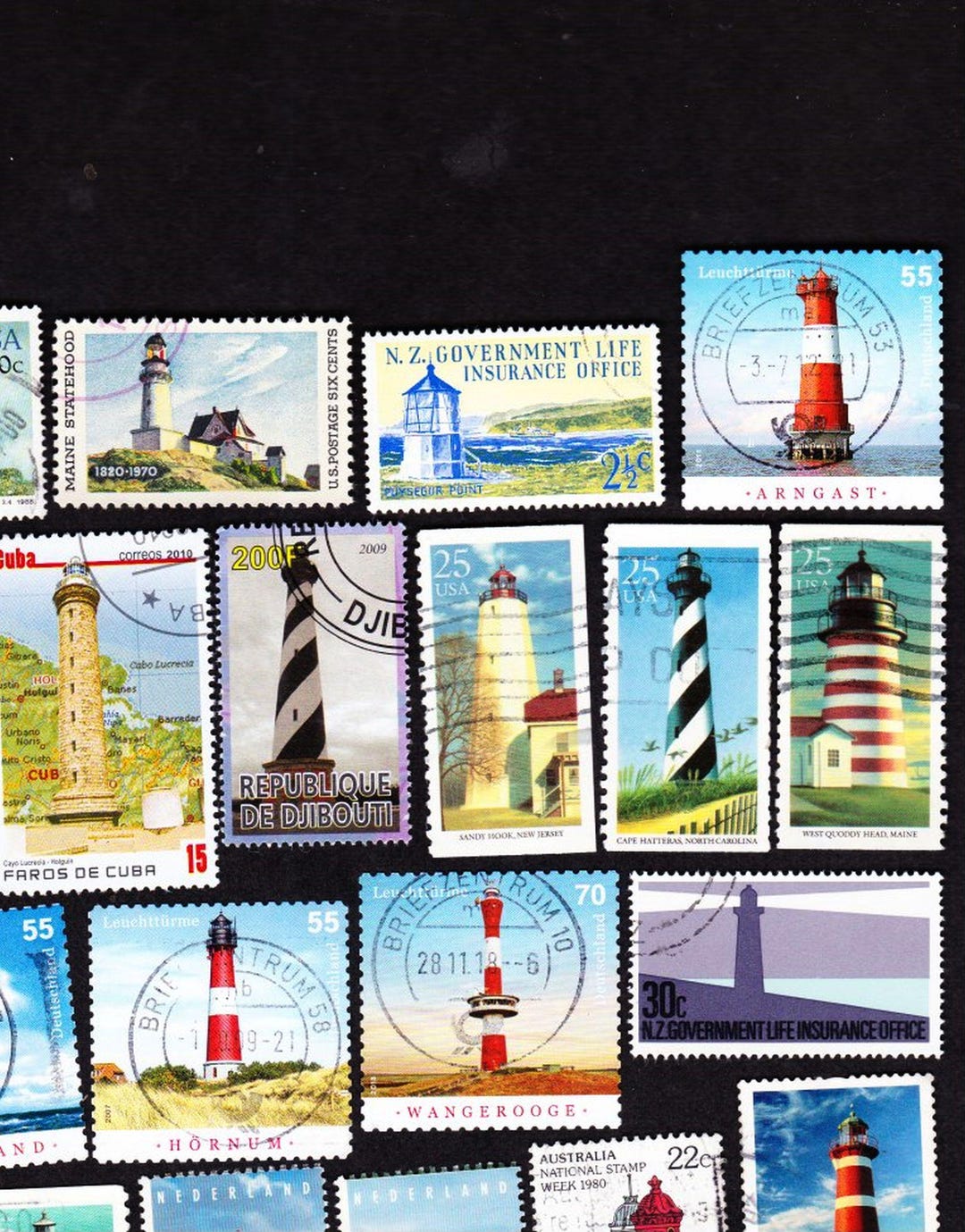 20 LIGHTHOUSES and Buoys Vintage Cancelled Postage Stamps Collector ...