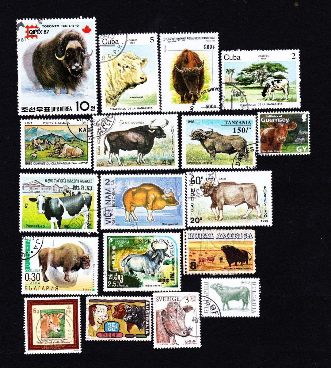 18 COWS BULLS CATTLE Steers Oxen of the World Vintage Used Postage ...