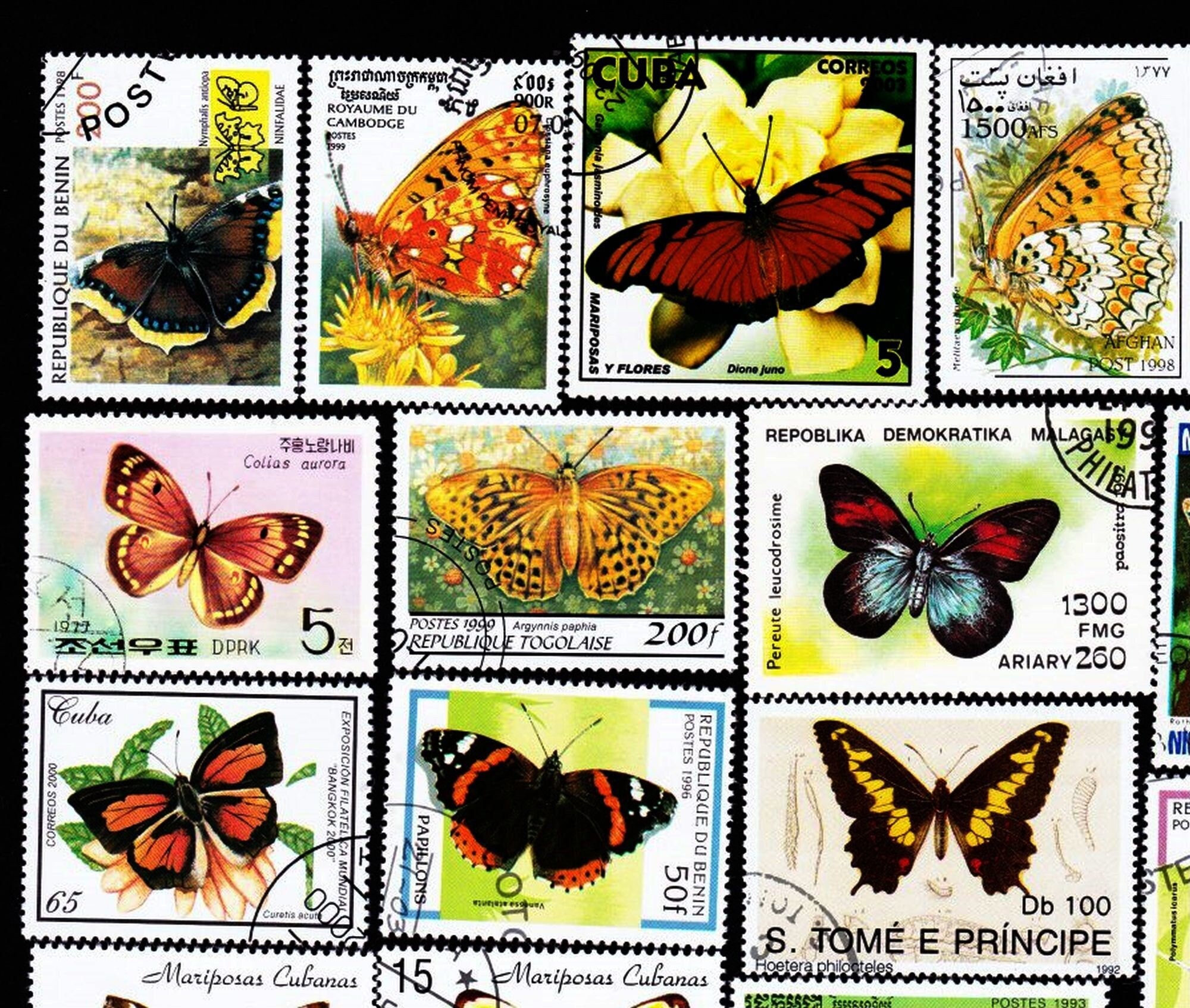 18 BUTTERFLIES and MOTHS Vintage Used World Postage Stamps Collector ...