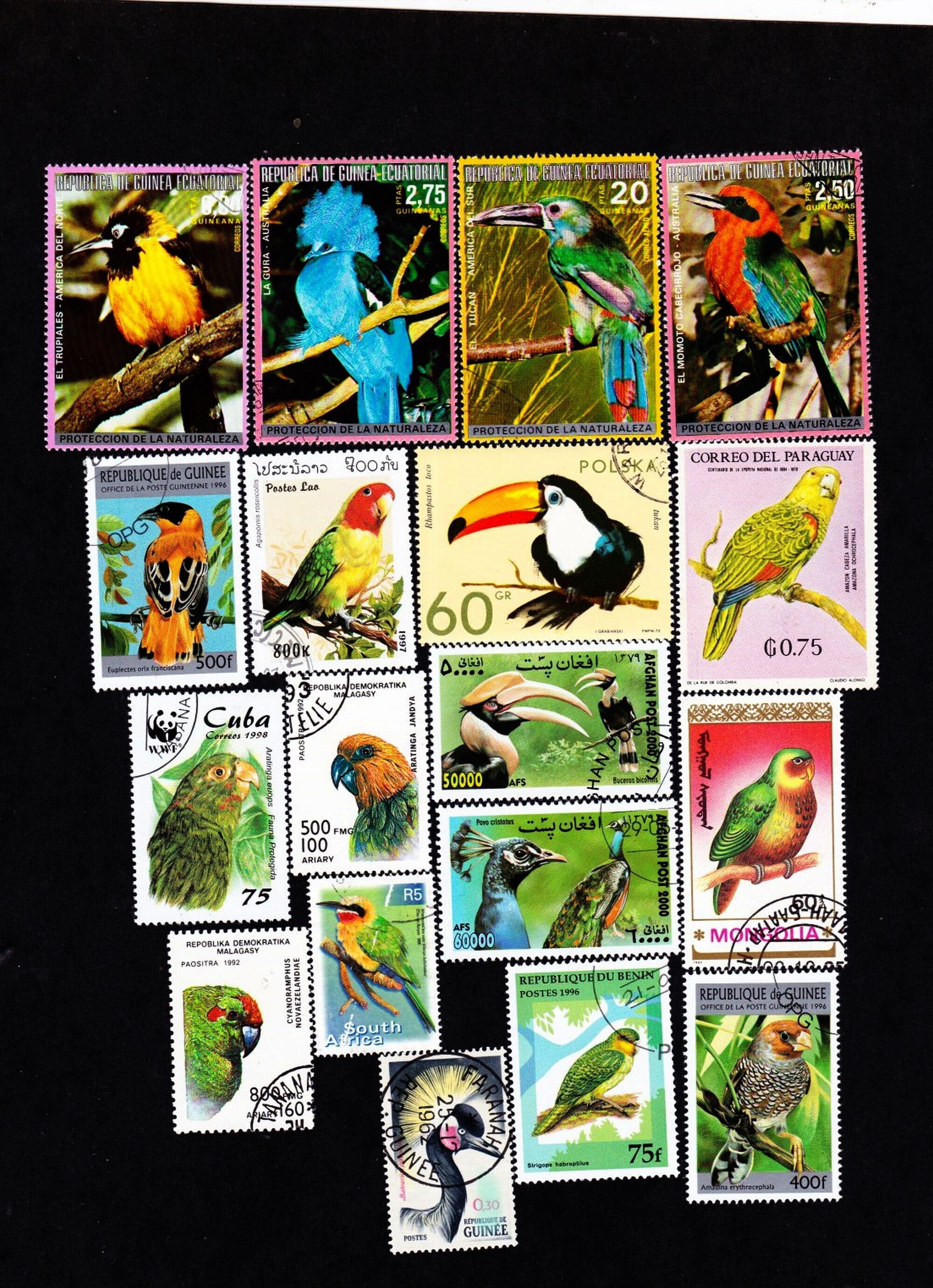 18 TROPICAL BIRDS and Parrots Vintage Used Cancelled World Postage ...