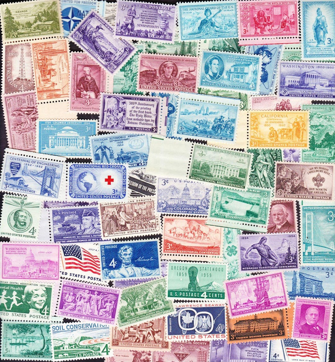 UNUSED 1950s U S COMMEMORATIVE Stamps All Different Vintage Unused ...