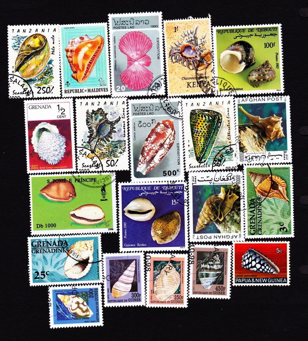 20 SEA SHELLS Vintage Cancelled World Postage Stamps Collector - Etsy